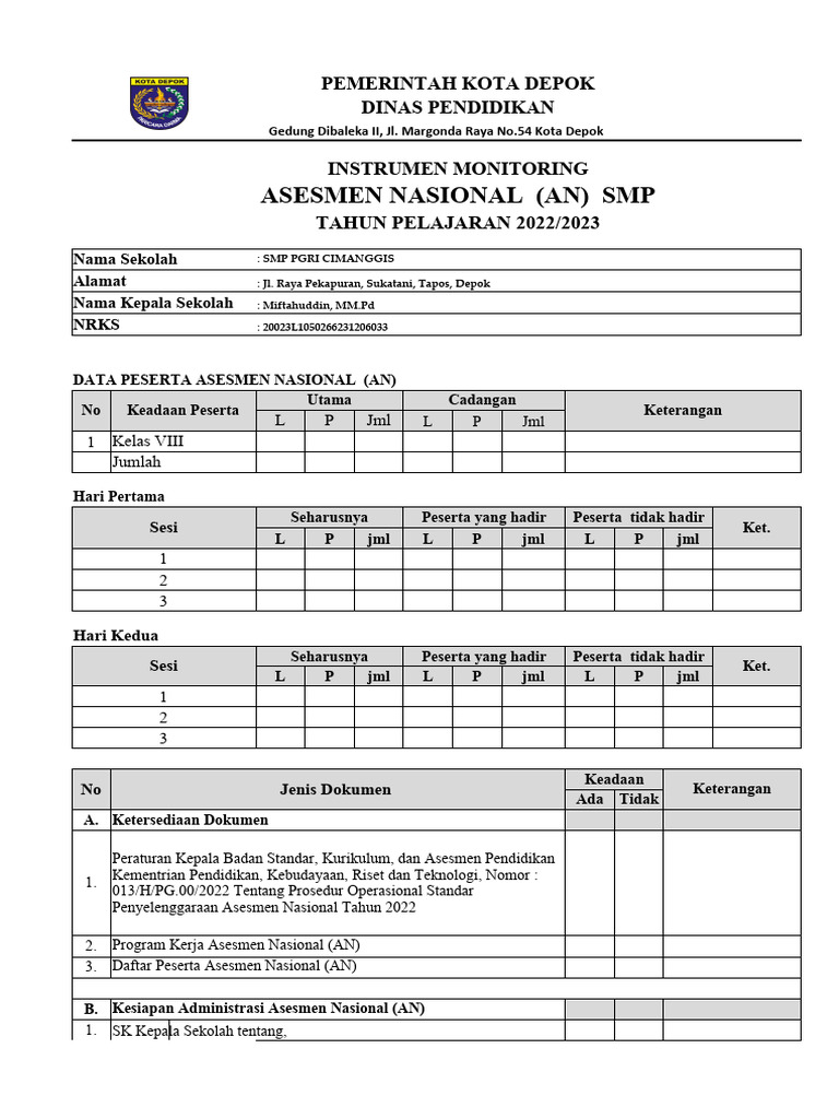 Instrumen Monev AN 2022 | PDF