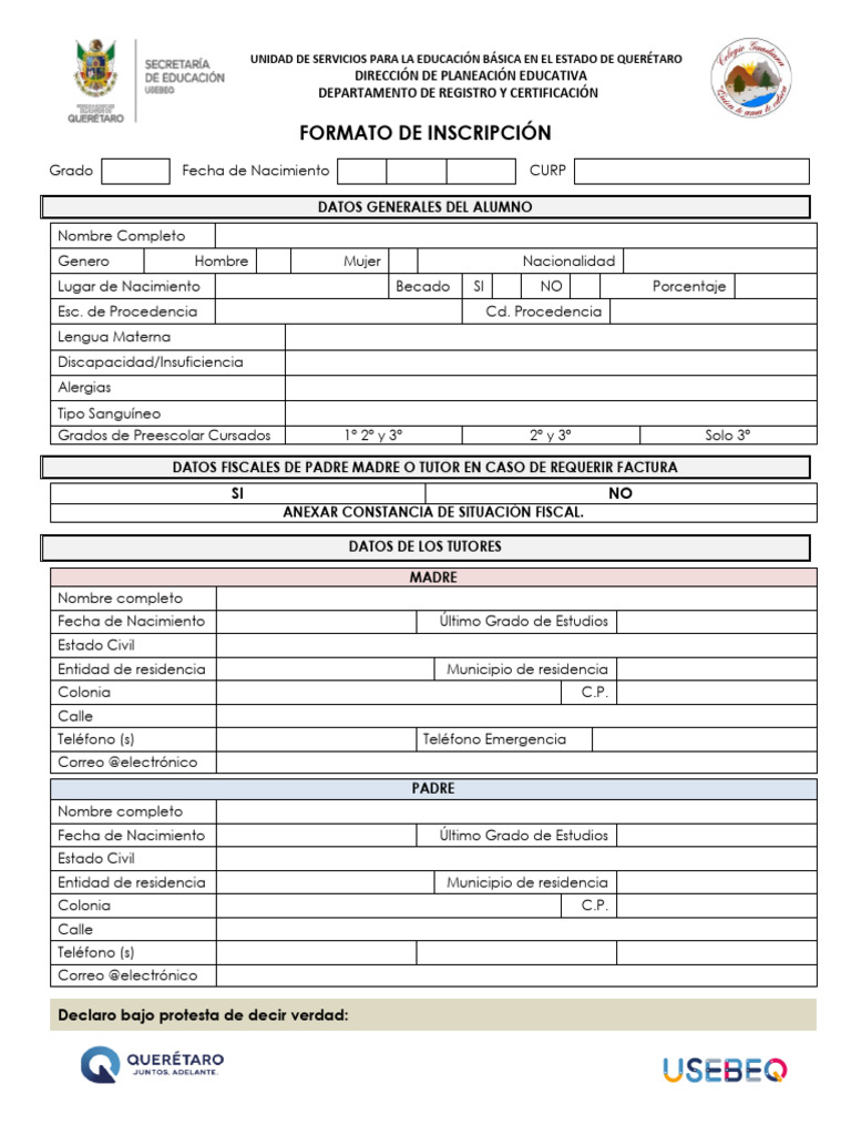 Formato de Inscripción Escolar | PDF