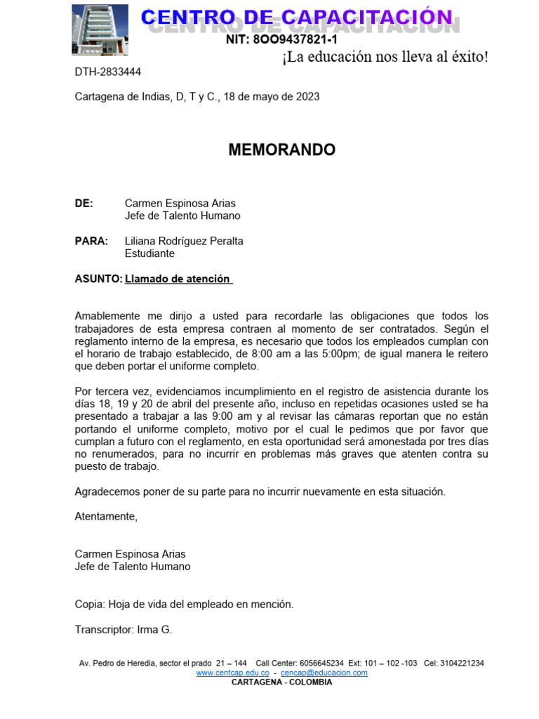 Actividad Del Memorando. | PDF