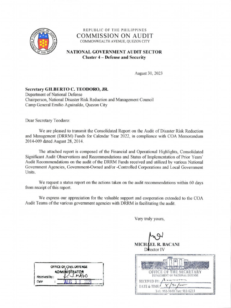 Consolidated Report On The Audit of The Disaster Risk Reduction ...