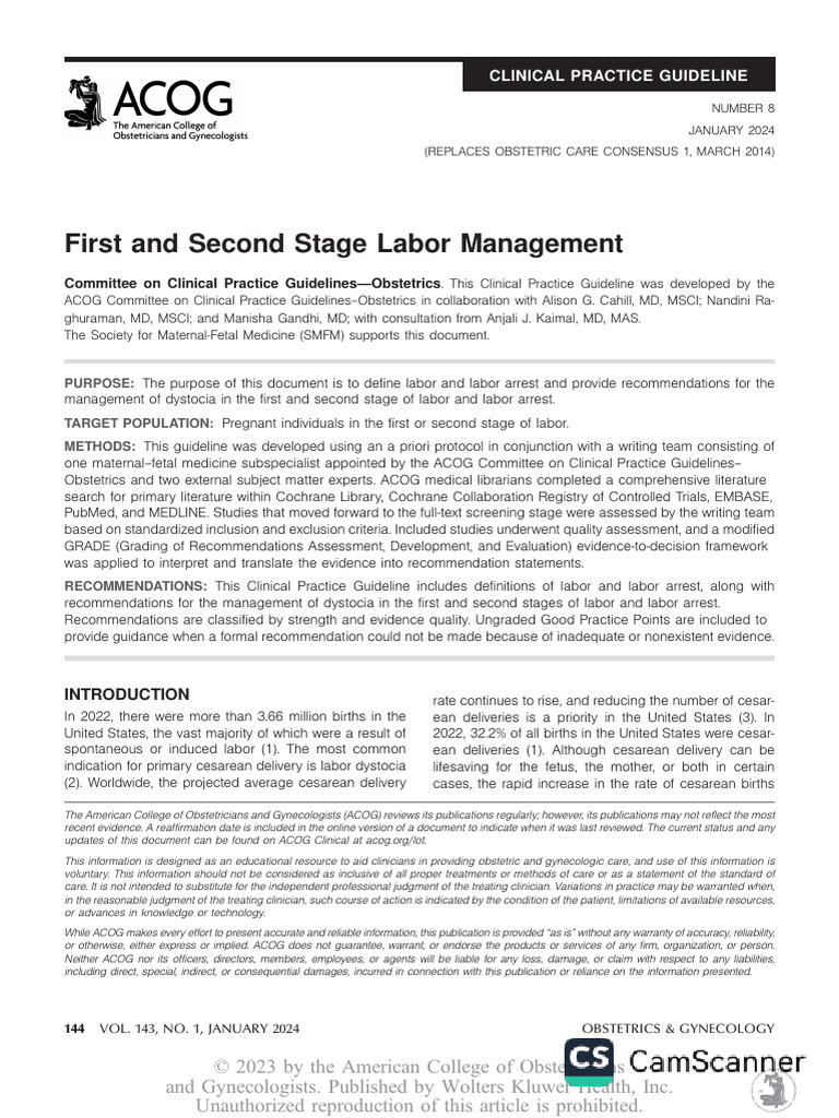 First and Second Stage Labor Management - ACOG Clinical Practice ...