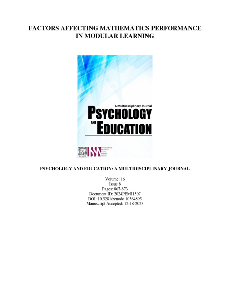 Factors Affecting Mathematics Performance In Modular Learning Pdf Learning Constructivism