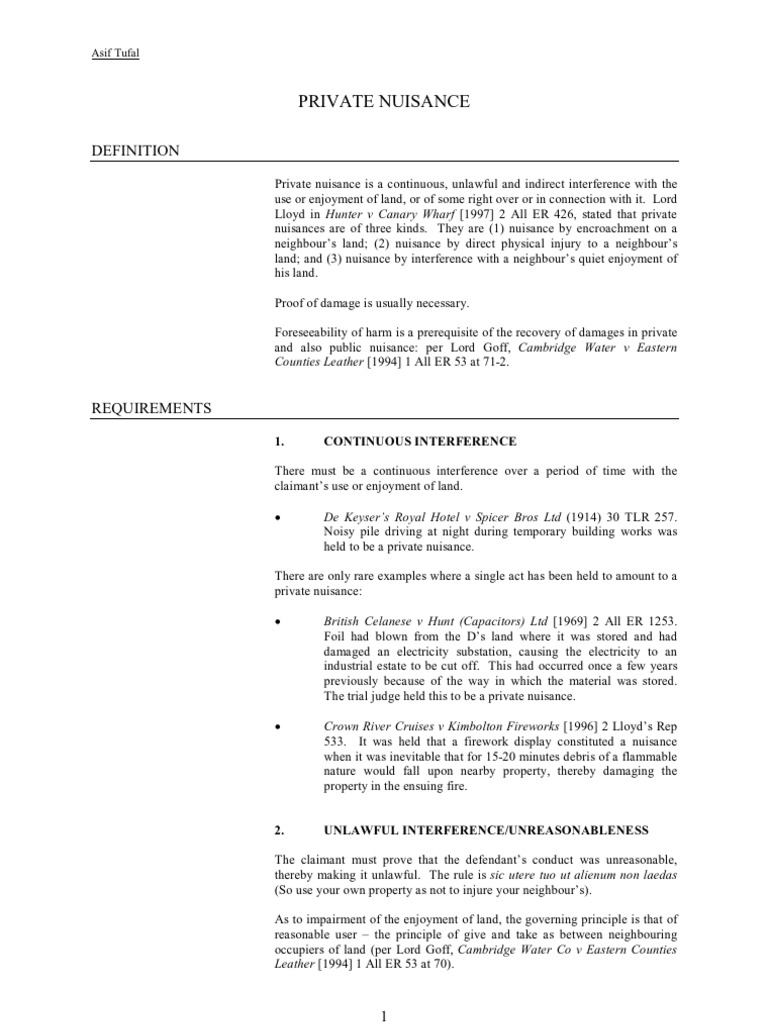 Private Nuisance | PDF | Civil Law (Common Law) | Government Information