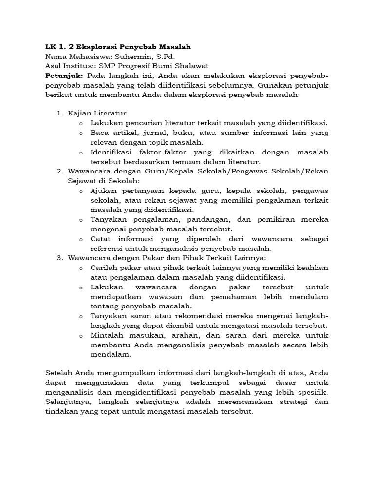 Eksplorasi Penyebab Masalah Edukasi | PDF