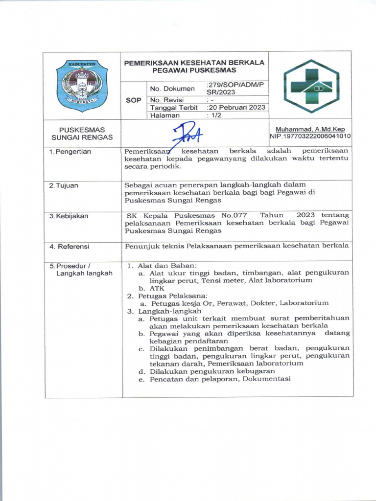 1.3.6.2 Pemeriksaan Kesehatan Berkala Pegawai Puskesmas | PDF