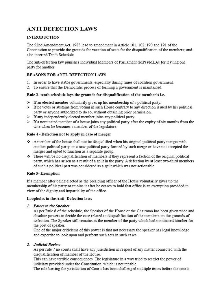 Anti Defection Laws | Download Free PDF | Judicial Review | Judiciaries