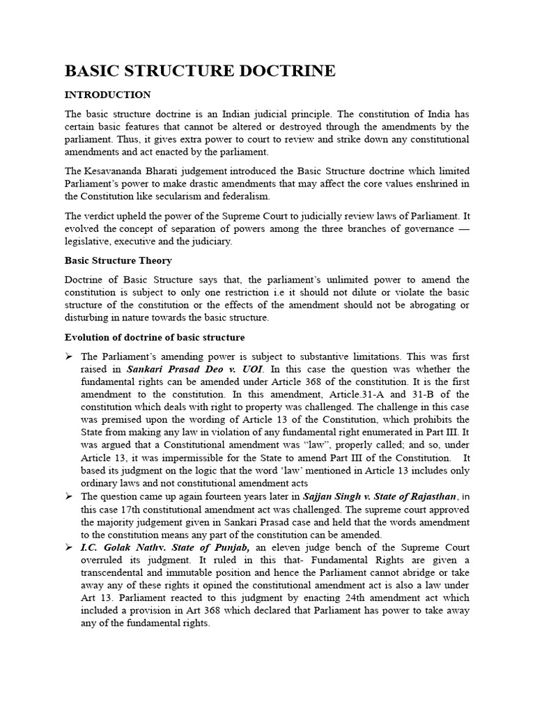BASIC STRUCTURE DOCTRINE | PDF | Political Charters | Political Science