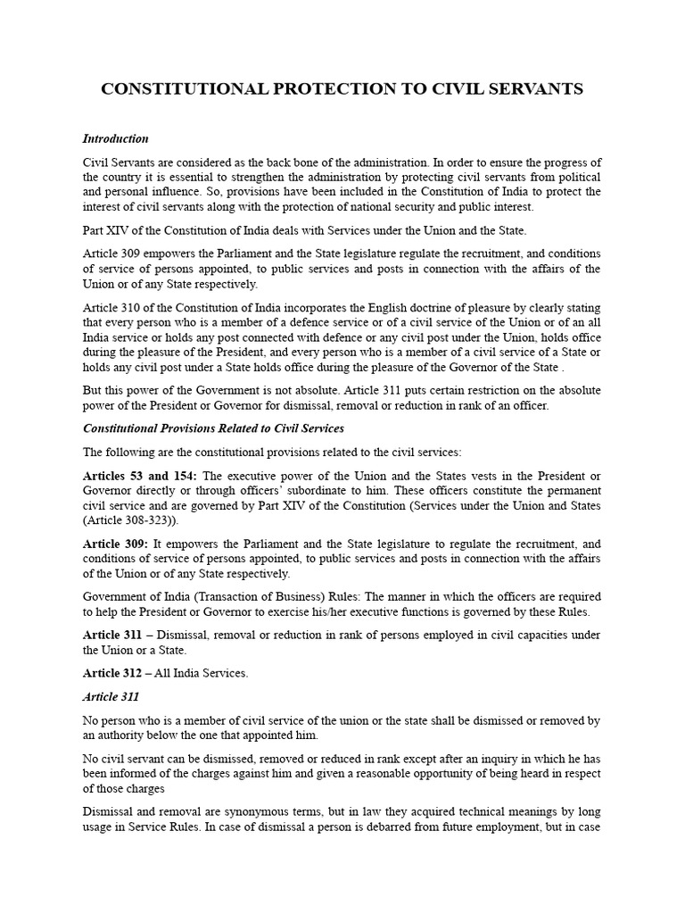 Constitutional Protection To Civil Servants | PDF | Civil Service ...
