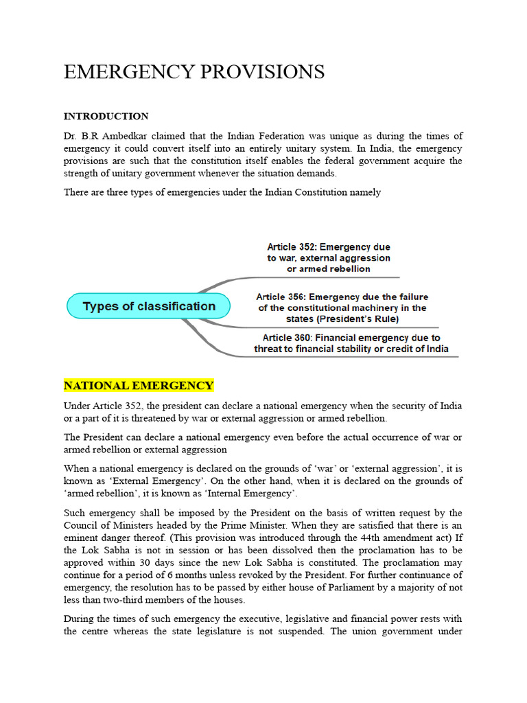 Emergency Provisions Pdf State Of Emergency Separation Of Powers