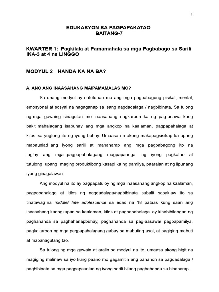 Esp 7 q1 w2 Mod2 Handa Ka Na Ba | PDF