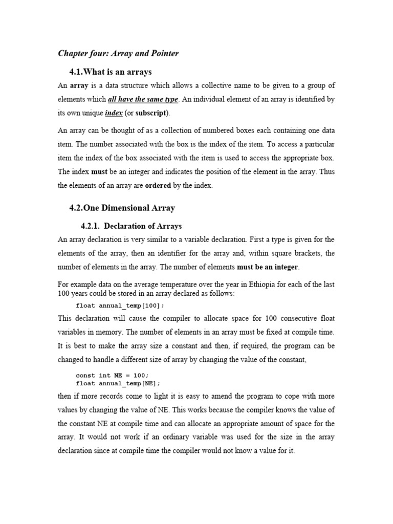 Chapter Four-Array & Pointer | PDF | Pointer (Computer Programming ... Chapter Four-Array & Pointer | PDF | Pointer (Computer Programming ...