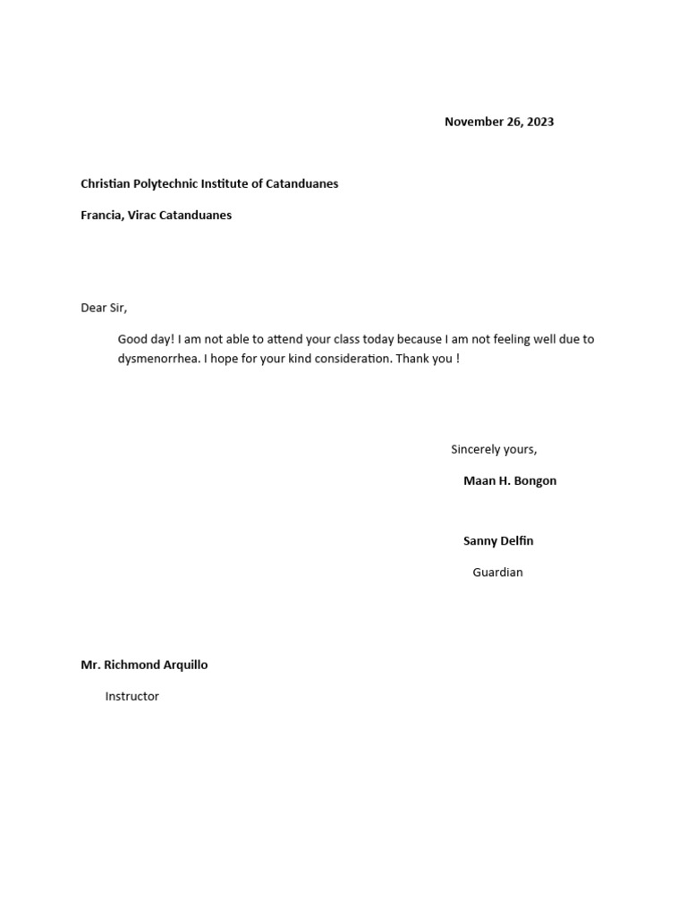 Excuse Letter | PDF