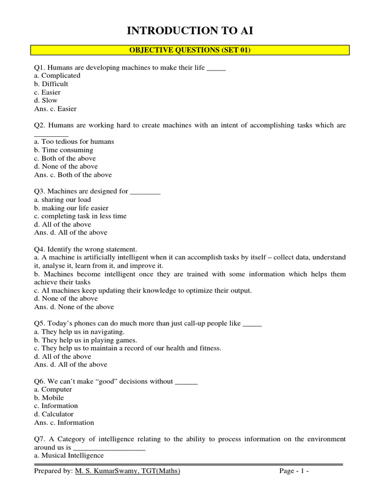 01 Introduction To Ai Important Questions Answers | PDF | Artificial ...