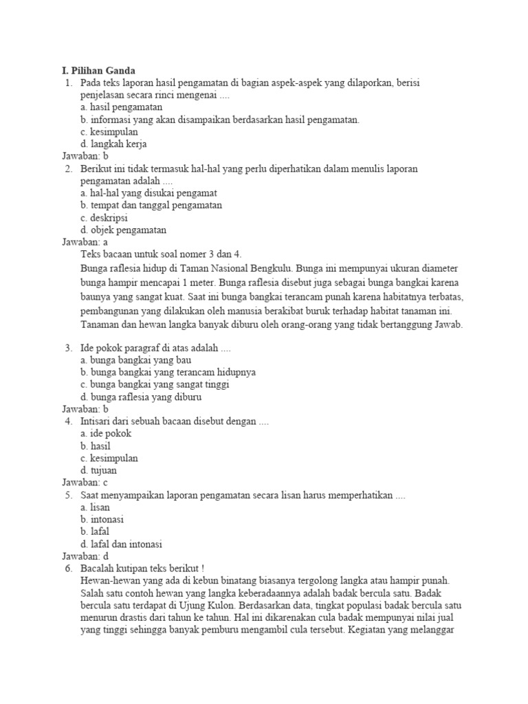 I. Pilihan Ganda | PDF | Kajian Bahasa Asing | Griya & Taman