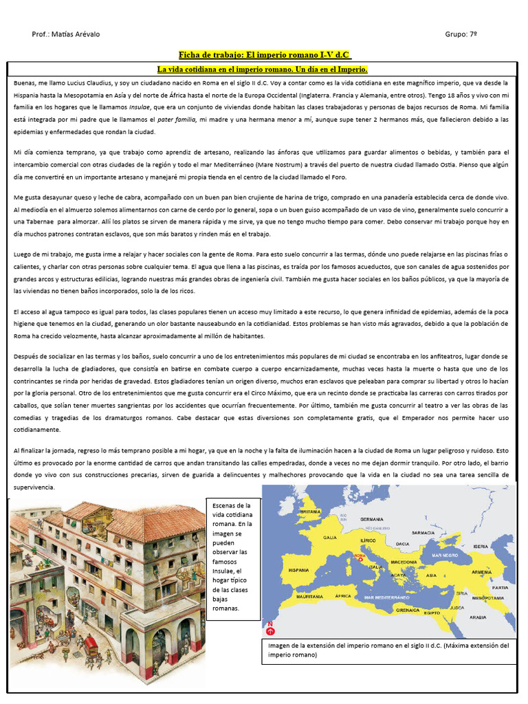 Hoja De Trabajo Sobre La Vida Cotidiana En Roma
