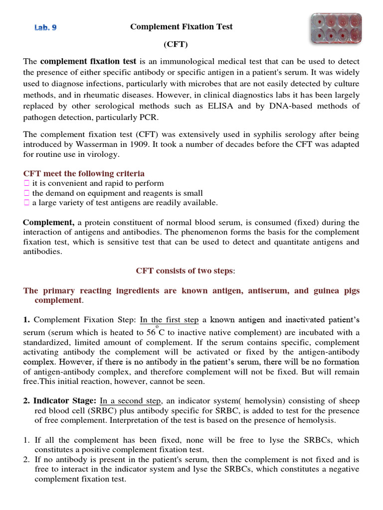 Medical Professionals' CFT Guide | PDF | Complement System | Serology