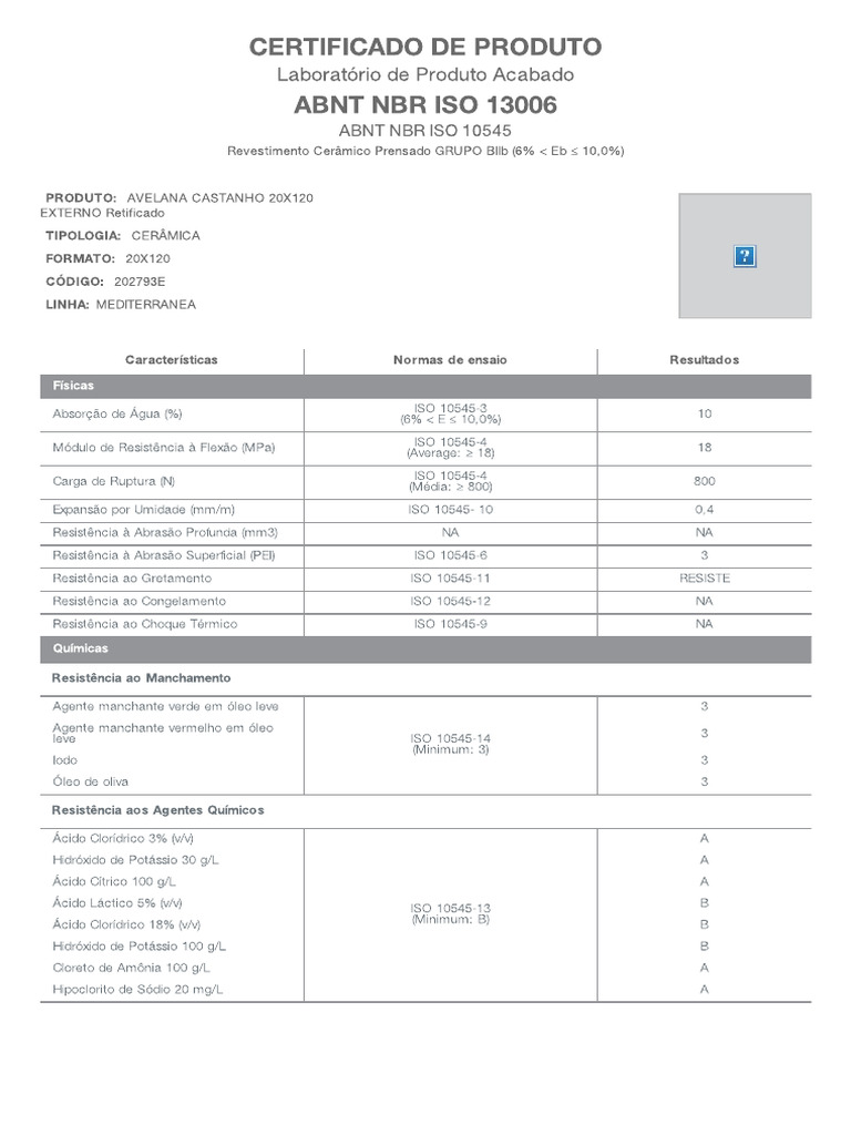 Laudo Tecnico Avelana Castanho 20X120 Ext - PT | PDF