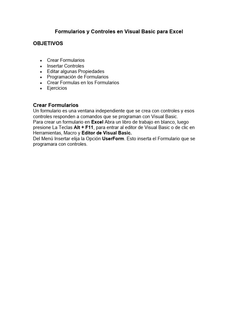Formularios y Controles en Visual Basic para Excel | PDF | Ventana (informática) | Básico