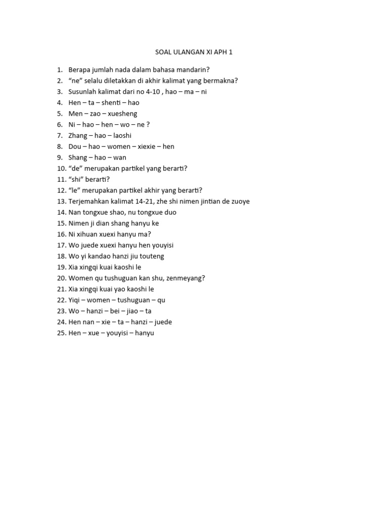 Soal Ulangan Xi Aph 1 | PDF
