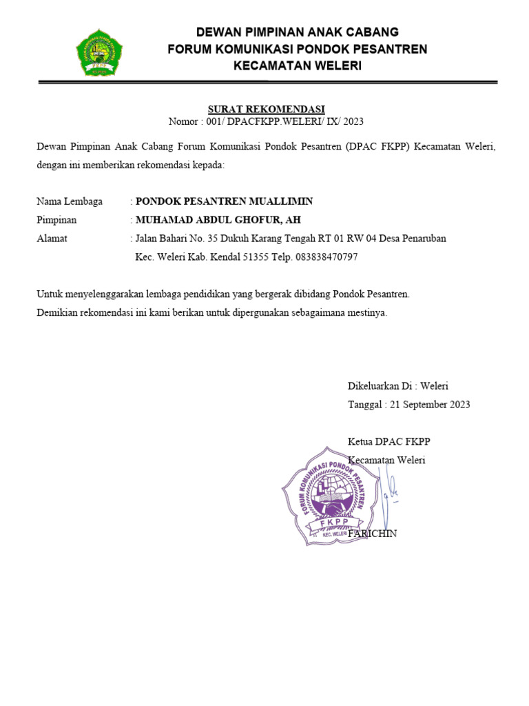 Rekomendasi Pondok Pesantren Muallimin | PDF
