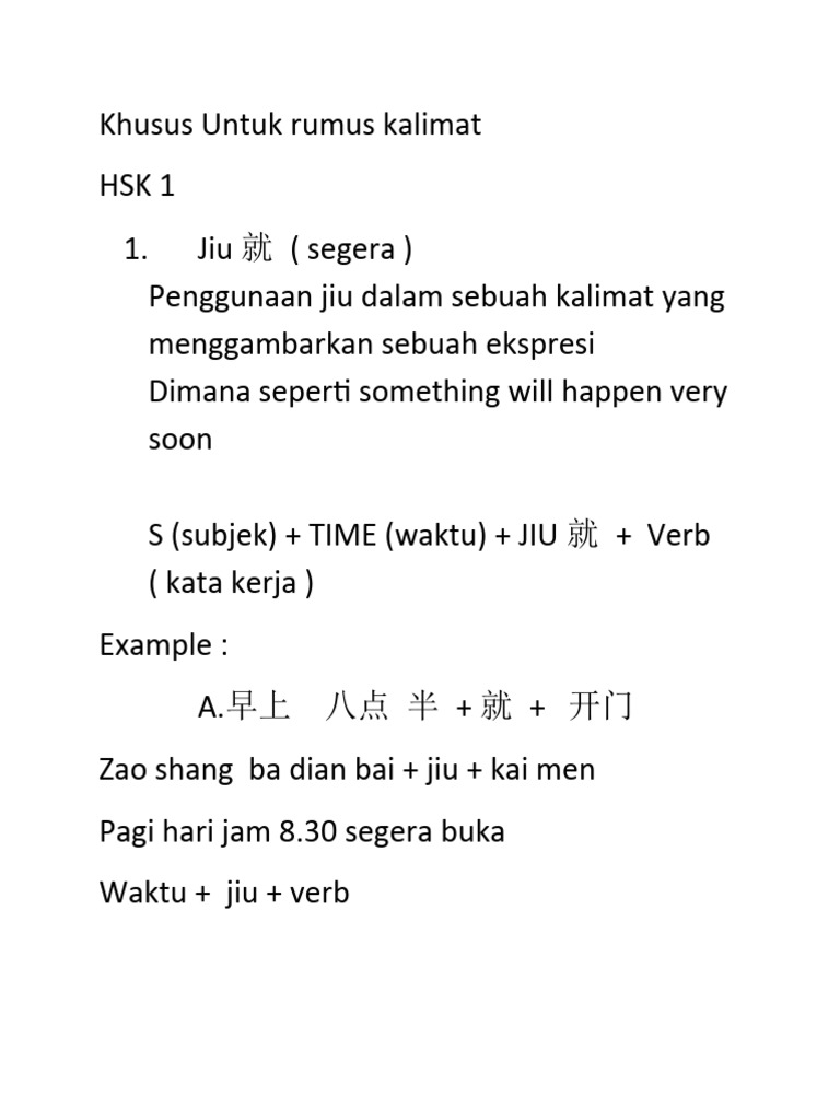 Rumus Kalimat Mandarin | PDF