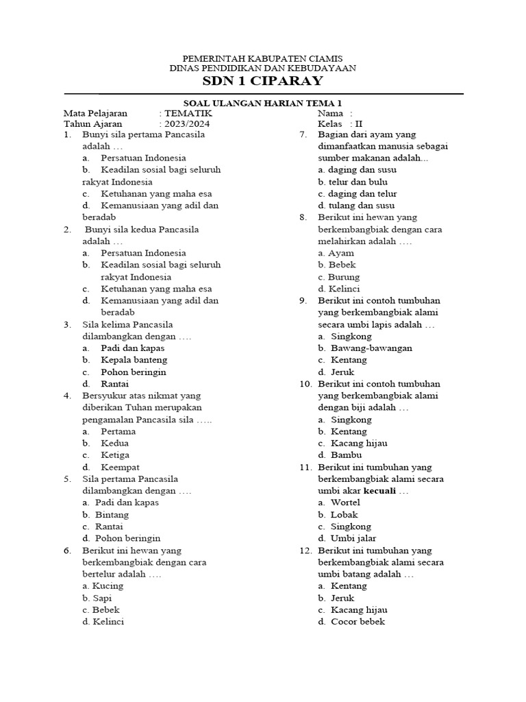 Uh Tema 1 Kelas 3 SMT1 | PDF | Dewasa Muda