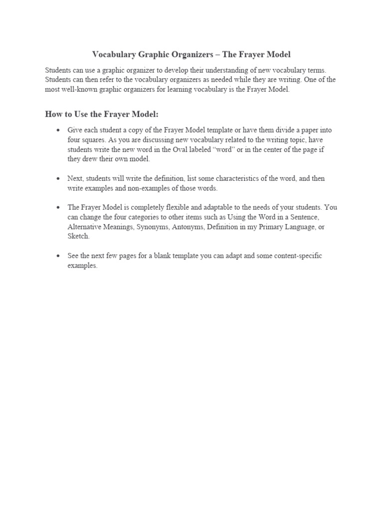 Frayer Model Template | PDF | Sound | Vocabulary