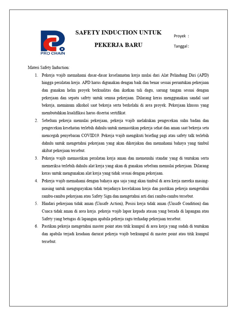 Safety Induction Pekerja Baru Fix | PDF
