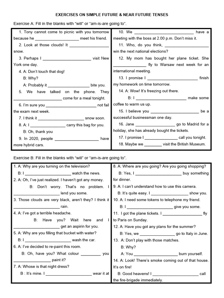 Exercises on Simple & Near Future Tenses 10 | PDF
