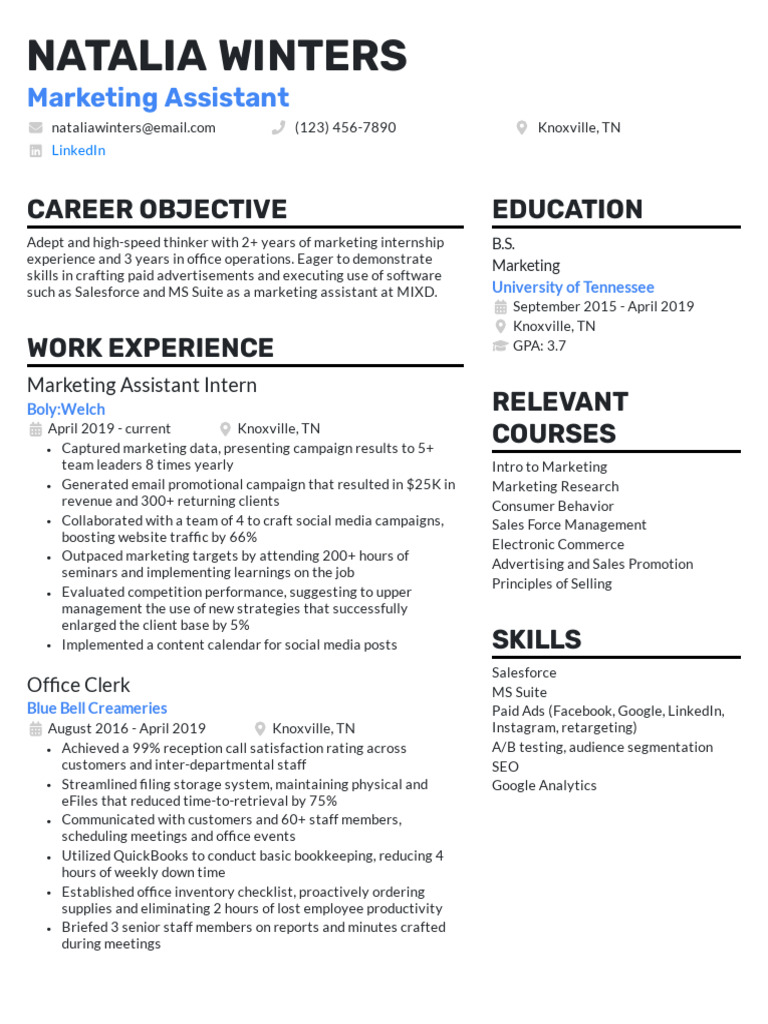 Marketing Assistant Resume Example | PDF | Marketing | Popular Culture & Media Studies