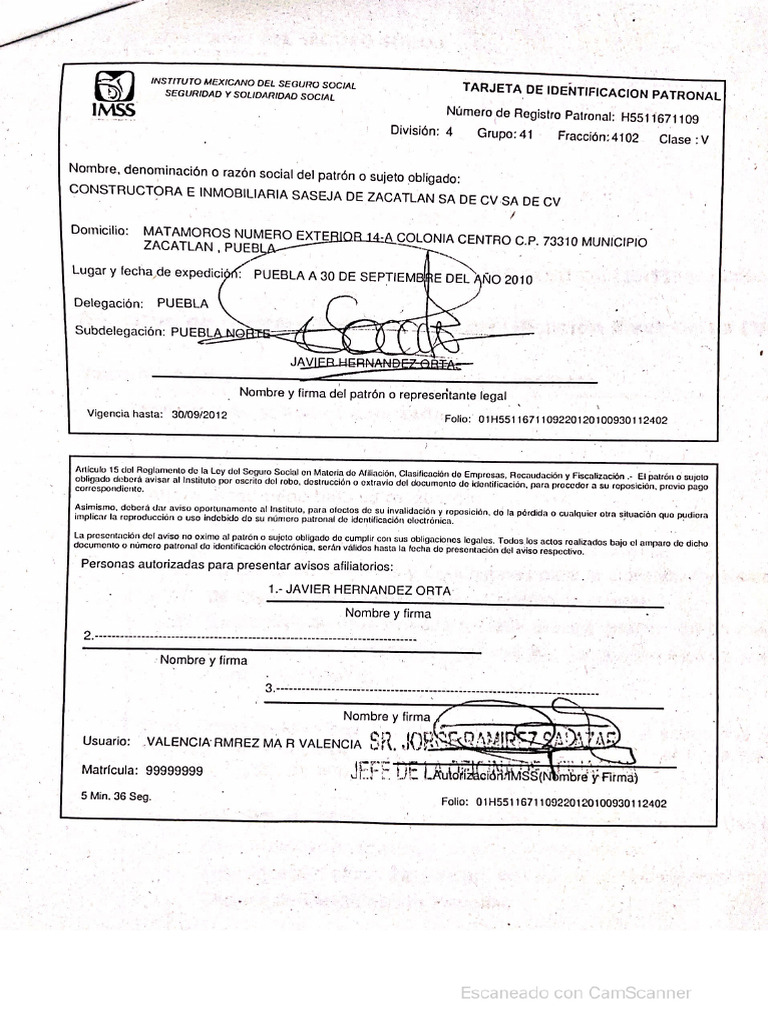 Tarjeta Patronal Imss | PDF