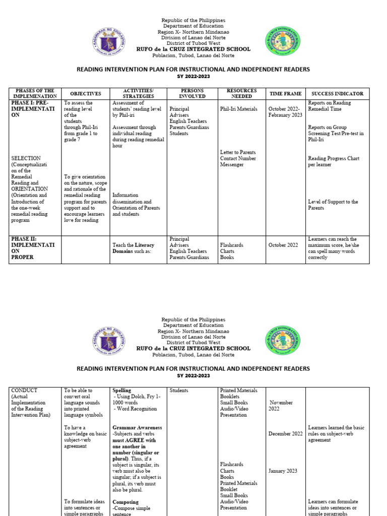 Reading Intervention Plan Ins - Ind. | PDF | Reading Comprehension ...
