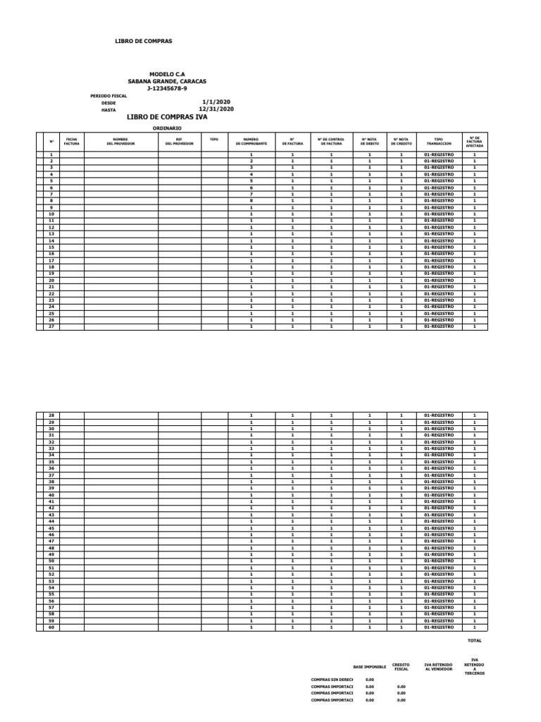 Modelo Libro de Compras y Ventas IVA | PDF | Factura | Impuesto al valor agregado