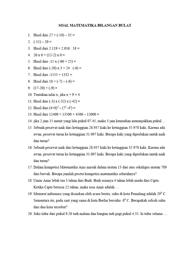 Soal Matematika Bilangan Bulat | PDF