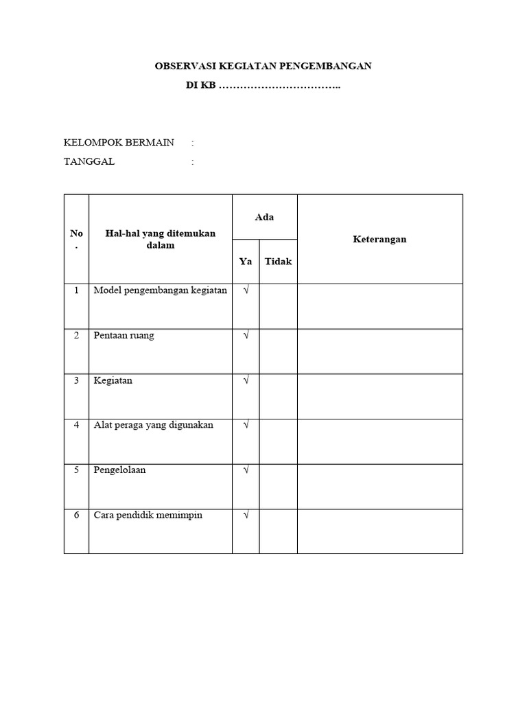 Contoh Instrumen Observasi PAUD | PDF