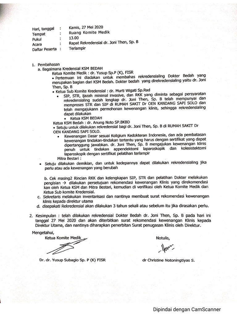 Rapat Rekredensial DR Joni Then SP.B 2020 | PDF