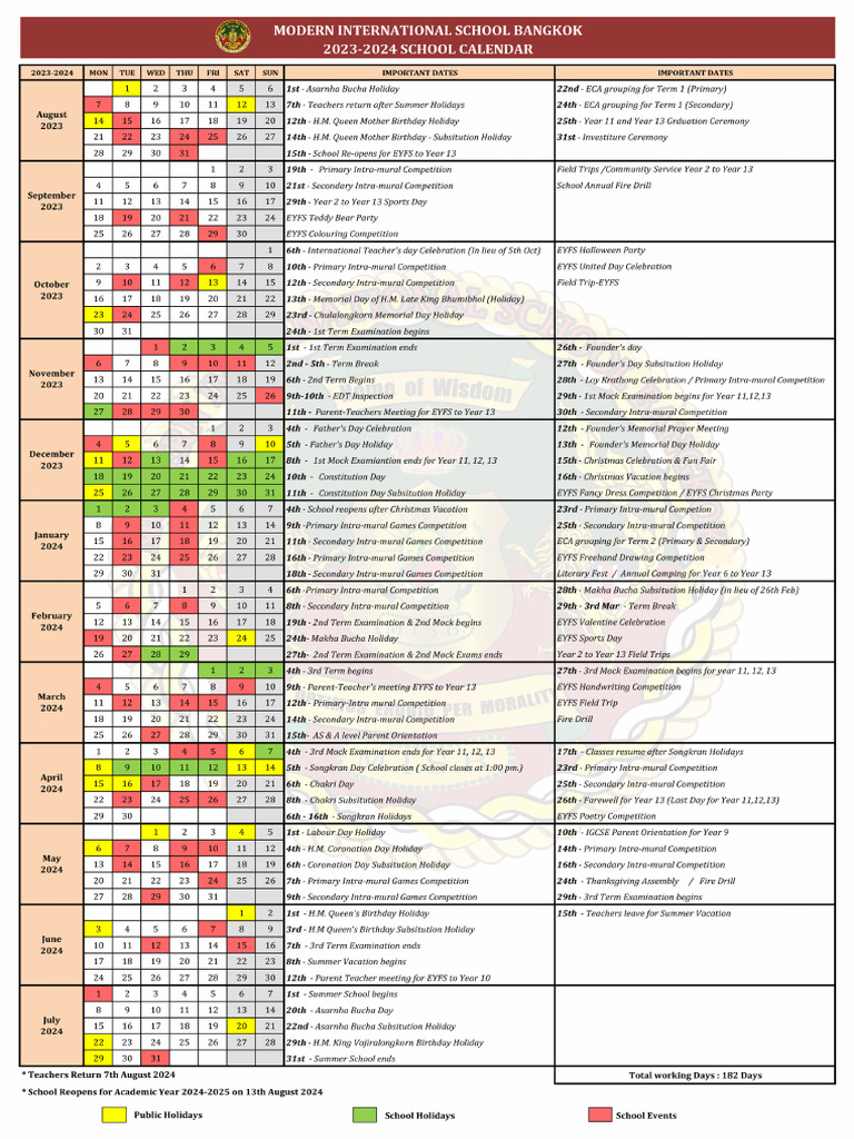 MISB - Calendar 2023-2024 | PDF