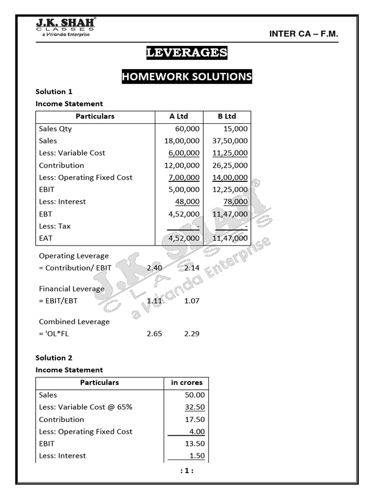 Leverages - Homework Solution | PDF