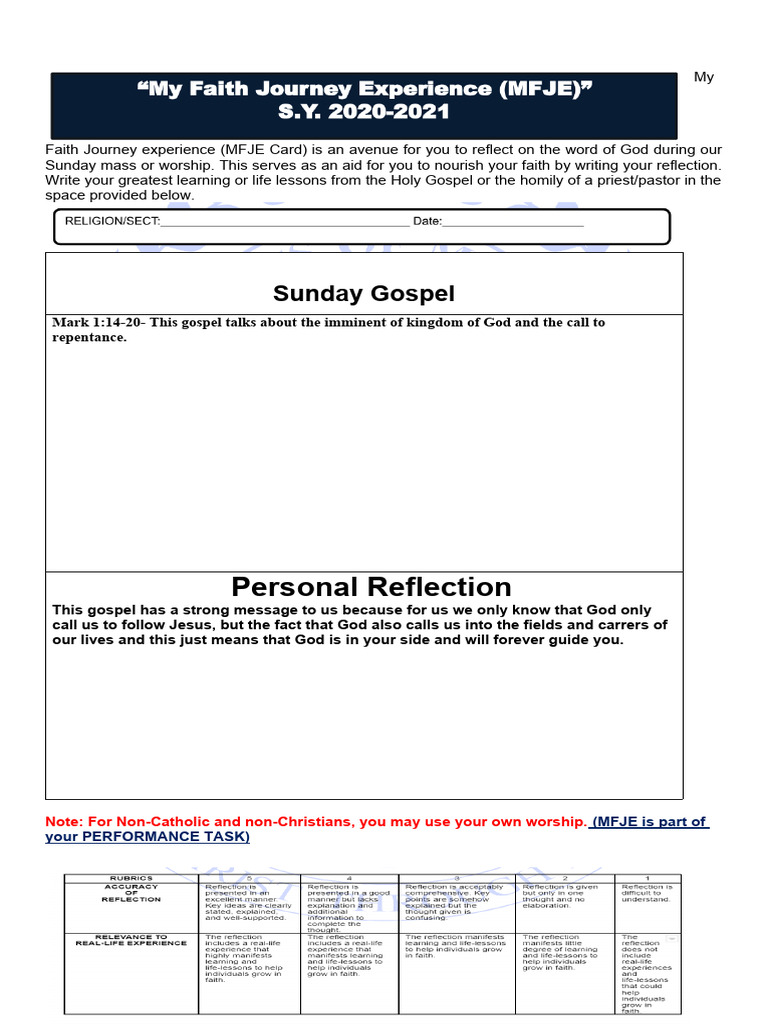 My Faith Journey Experience Format 1 | PDF | Wellness | Religion ...