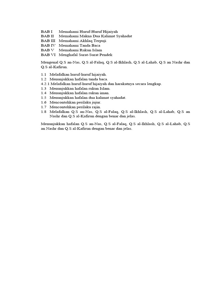 BTQ Kelas 1 KD-KI | PDF