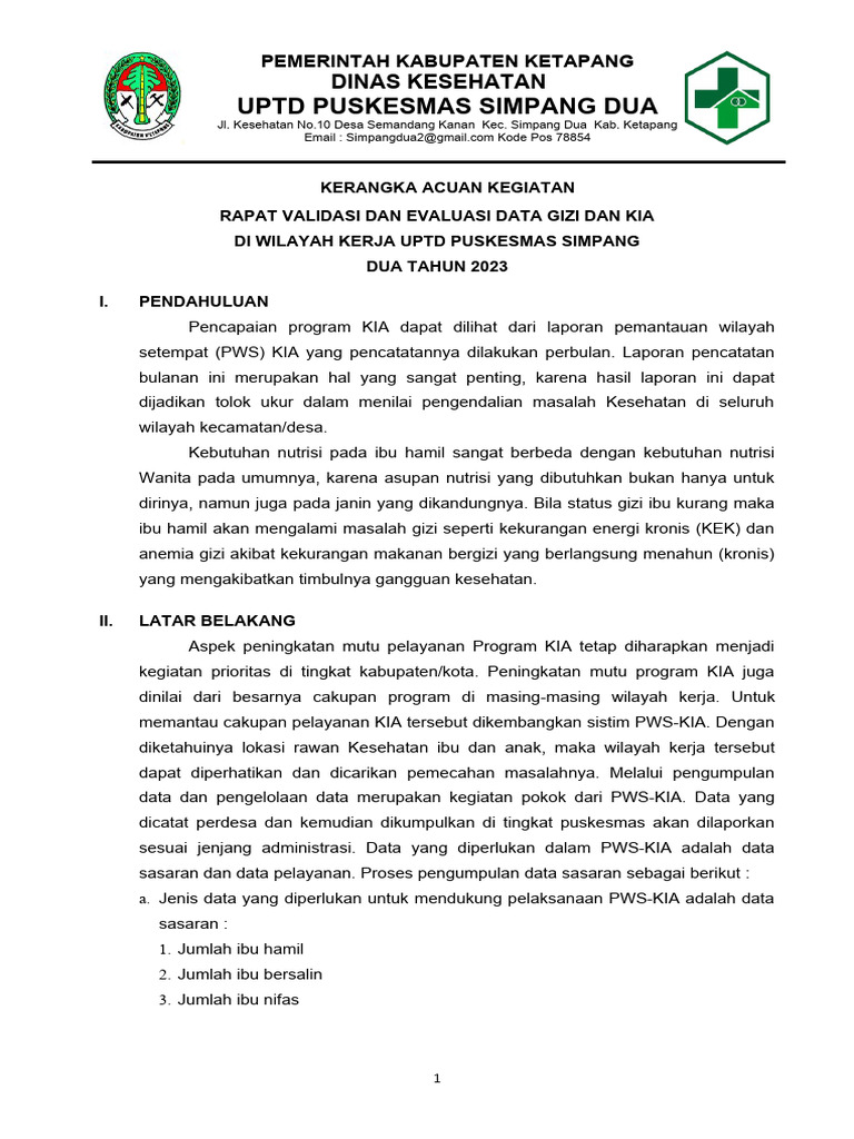 Kak Rapat Validasi Dan Evaluasi Data Gizi Dan Kia | PDF