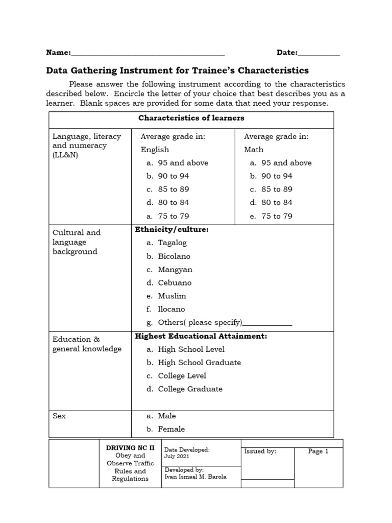 Data Gathering and Self Assessment | PDF | Traffic | Learning