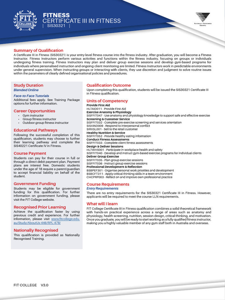 Certificate III in Fitness Overview | PDF | Personal Trainer | Physical ...