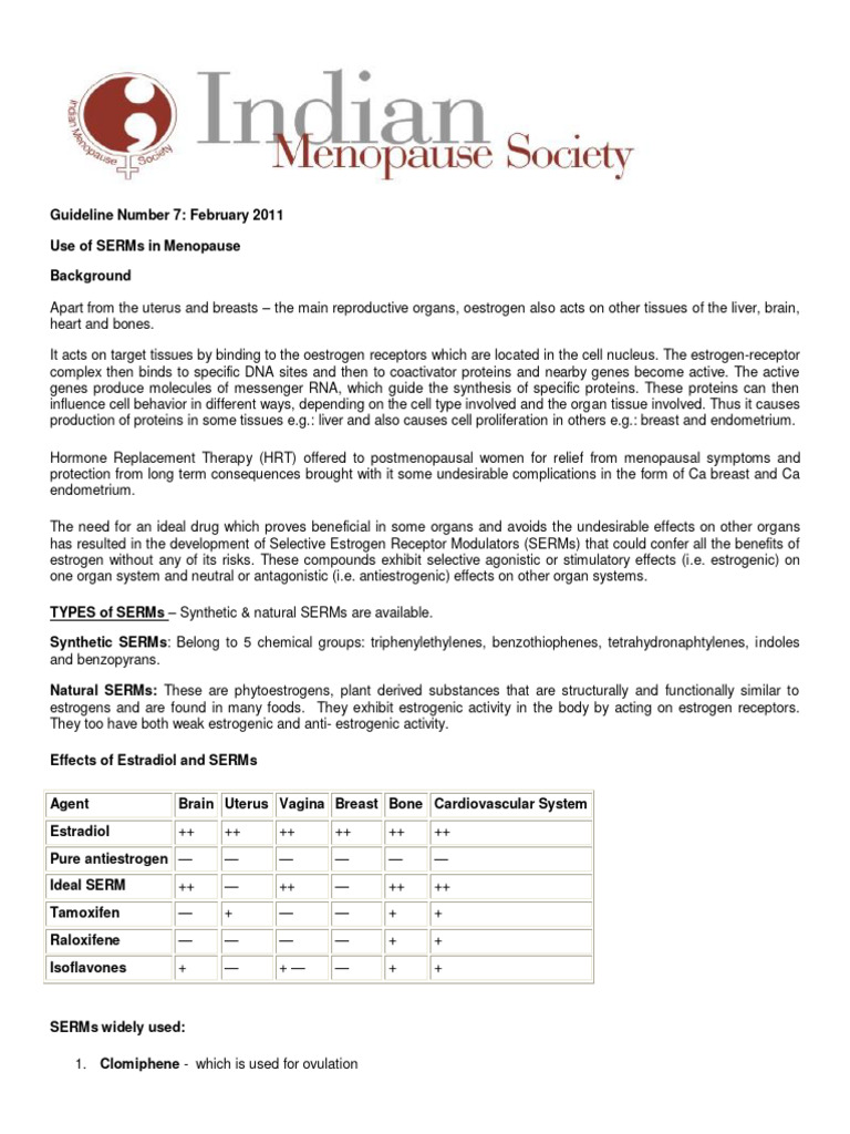 SERMs for Menopause: Raloxifene Guide | PDF