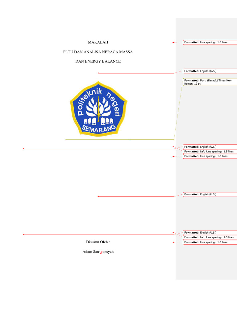 MAKALAH PLTU DAN ANALISA NERACA MASSA DAN ENERGY BALANCE. Disusun Oleh ...