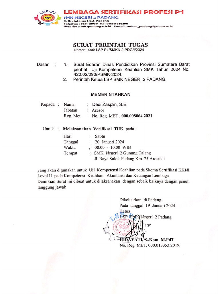Surat Tugas Verifikasi Tuk Akl | PDF