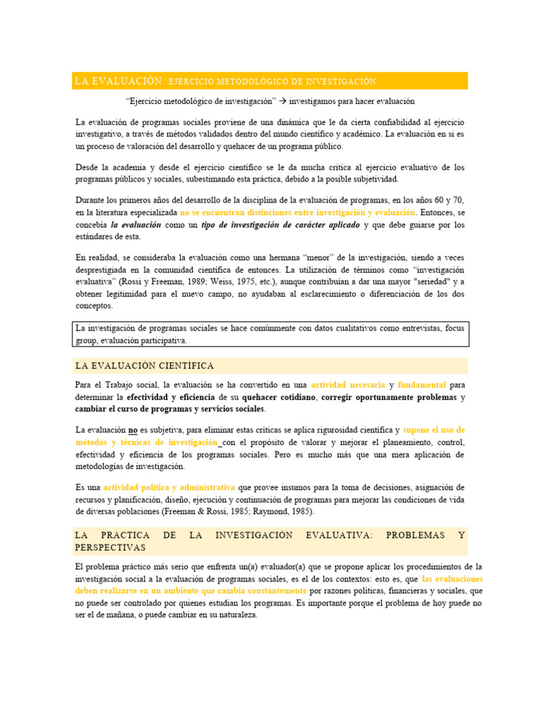 EVALUACIÓN DE PROGRAMAS SOCIALES - LA EVALUACIÓN | PDF | Evaluación | Experimentar