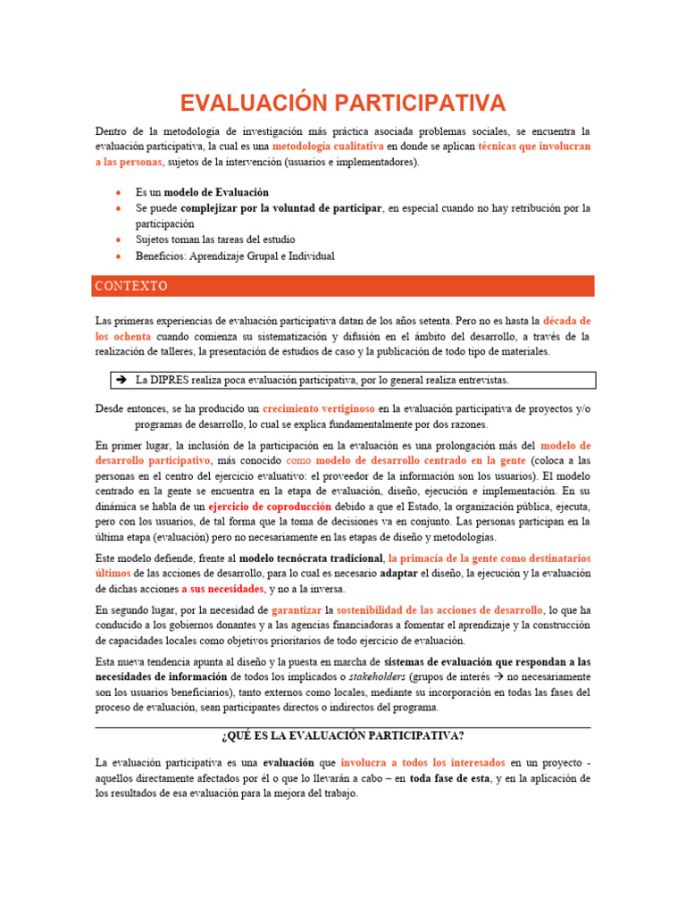 Evaluación de Programas Sociales - Evaluación Participativa (Modelos de Evaluación) | Descargar ...