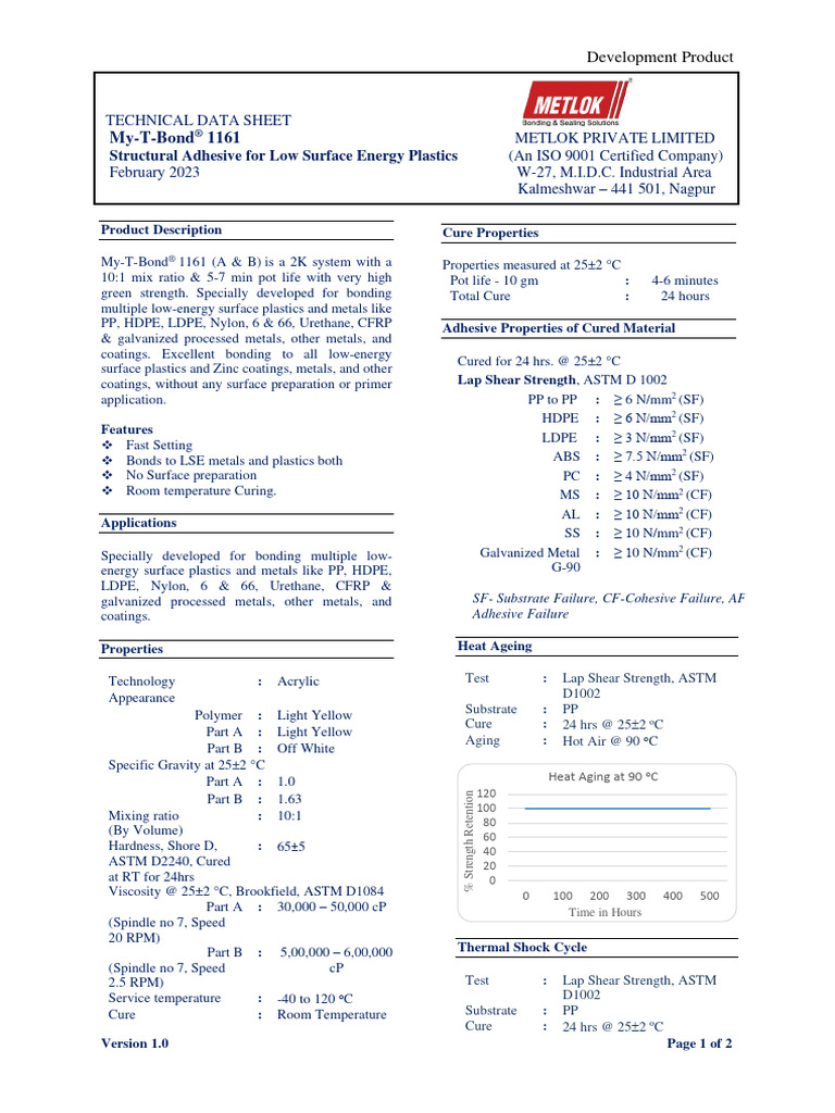 My T Bond 1161 TDS Structural Adhesive For Low Surface Energy Plastics ...