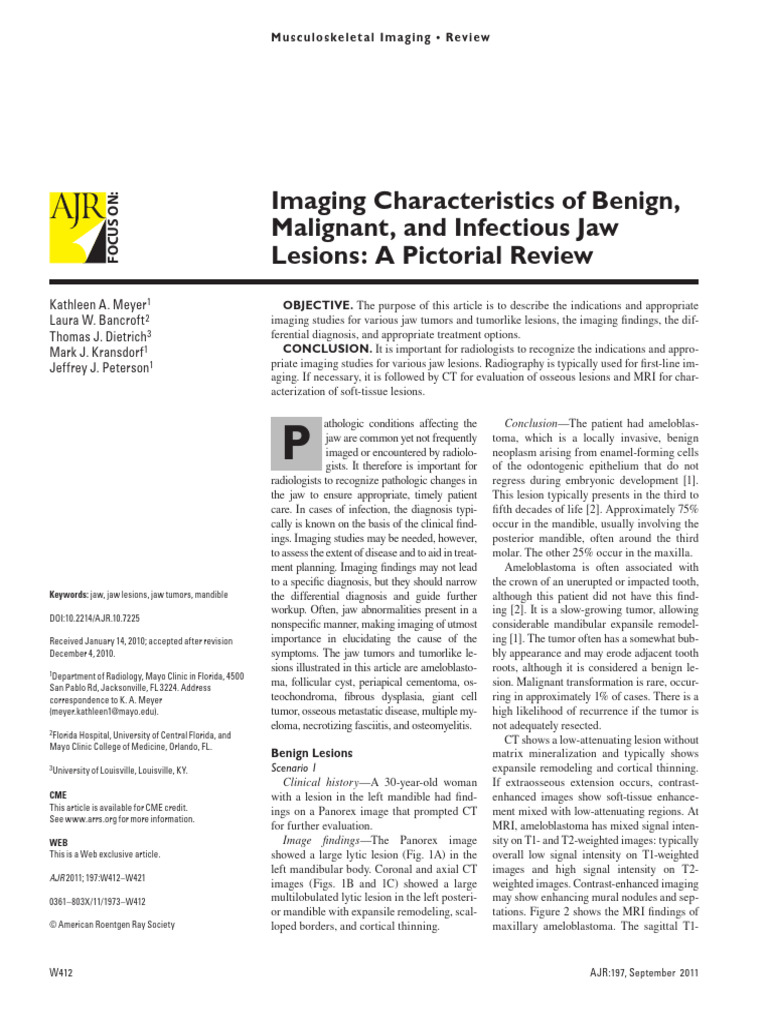 Jaw Lesions Ajr | PDF | Metastasis | Dental Anatomy